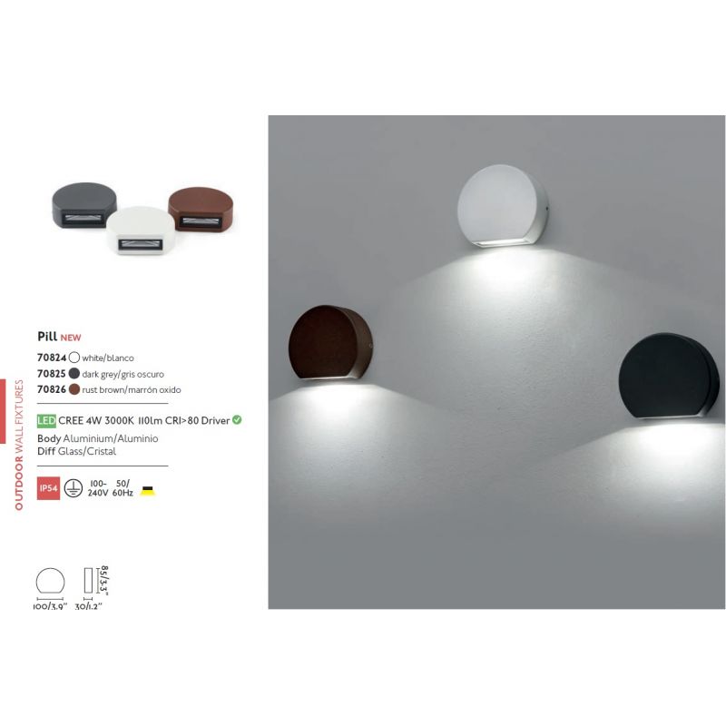 Aplica perete LED de exterior stil modern IP54 PILL alba Aplice