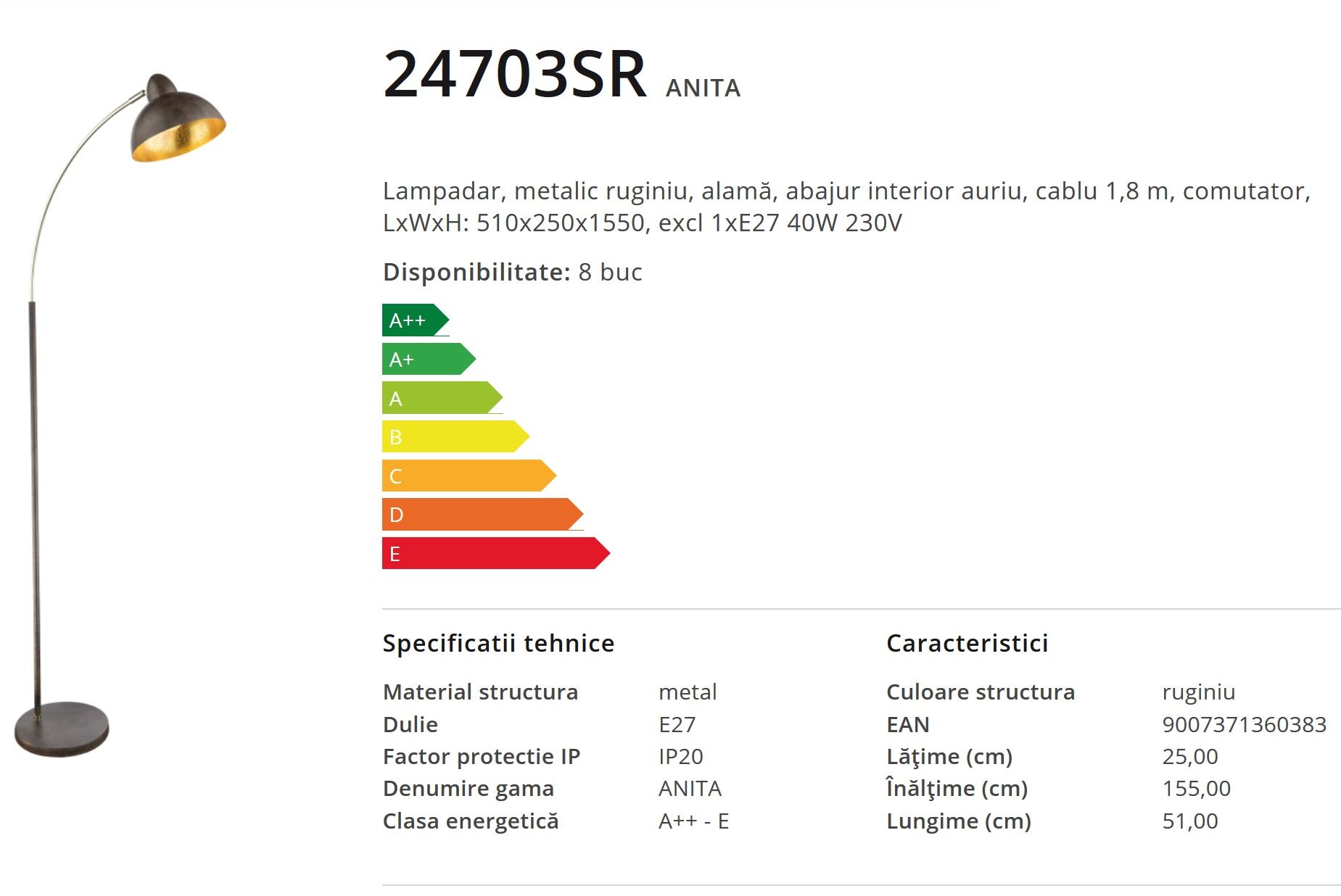 Lampadar / Lampa de podea design ruginiu rustic ANITA