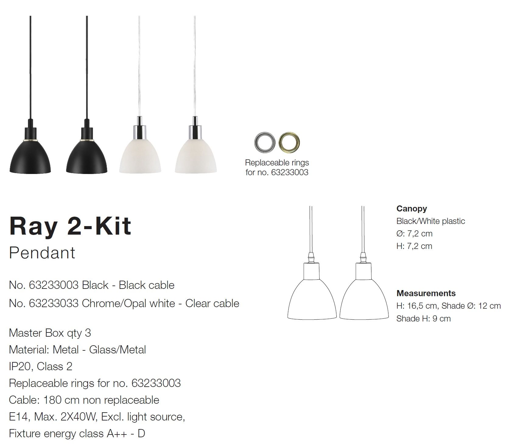 Set de 2 Pendule design modern minimalist Ray negru