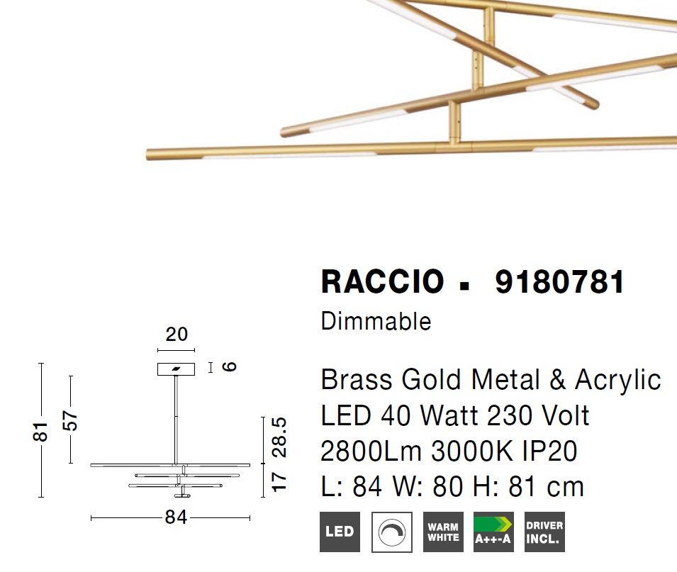 Lustra LED design modern cu brate reglabile RACCIO auriu