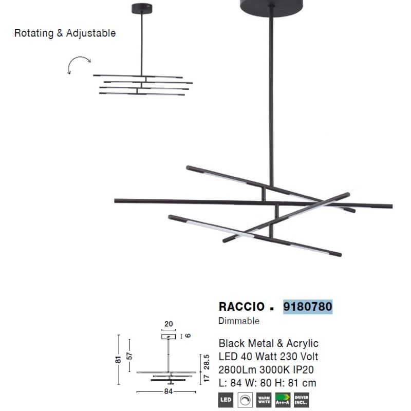 Lustra LED design modern cu brate reglabile RACCIO negru