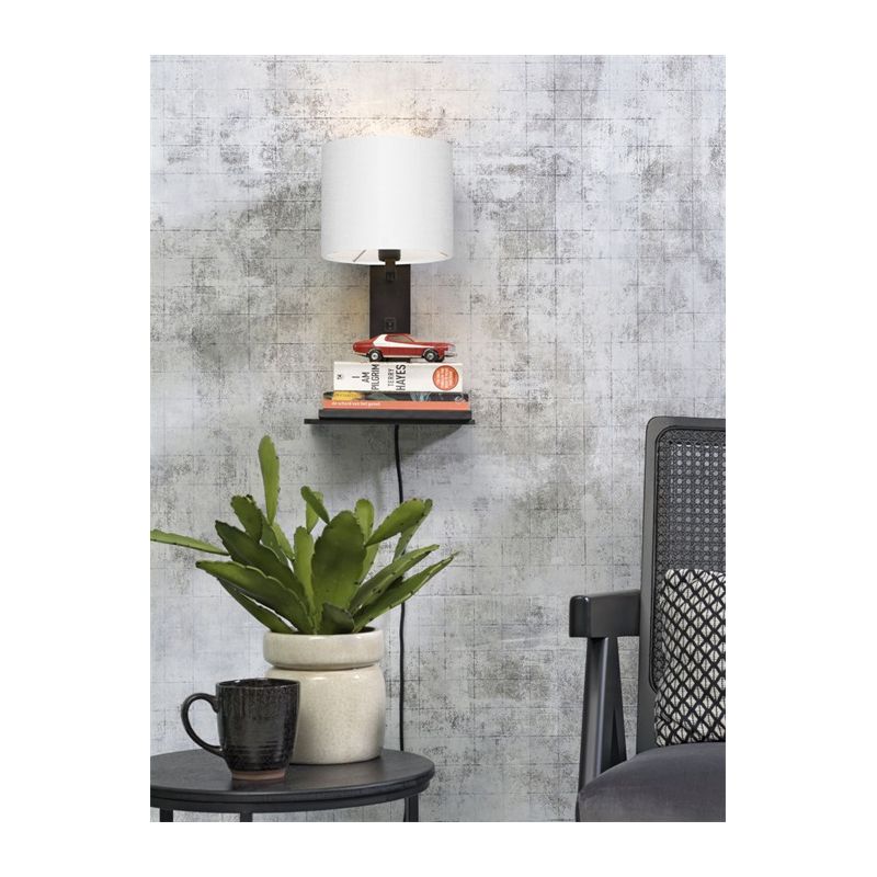 Aplica cu raft din bambus si abajur din tesatura in, Andes negru/ alb