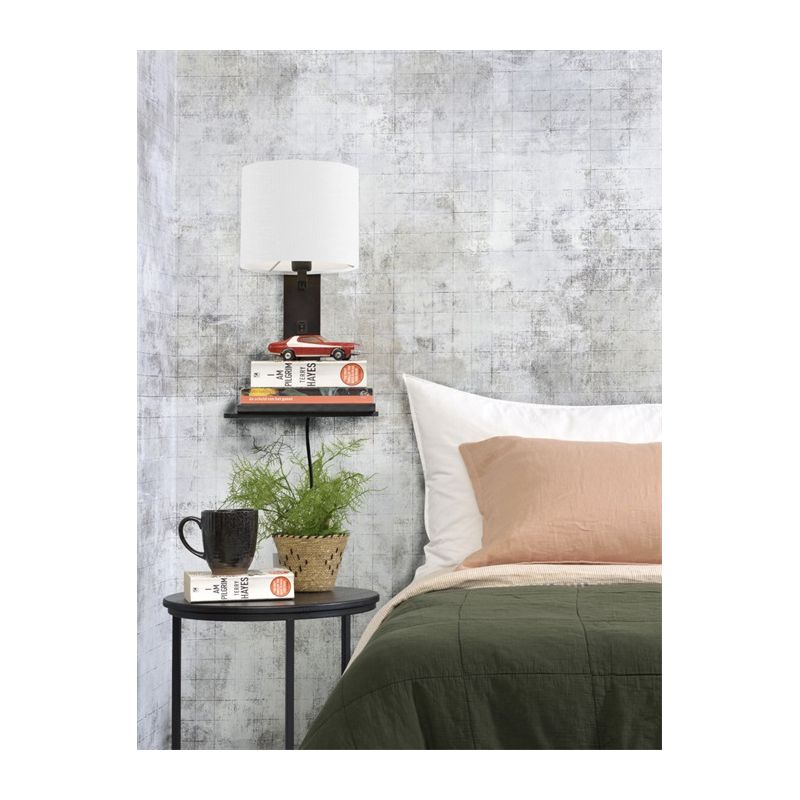 Aplica cu raft din bambus si abajur din tesatura in, Andes negru/ alb