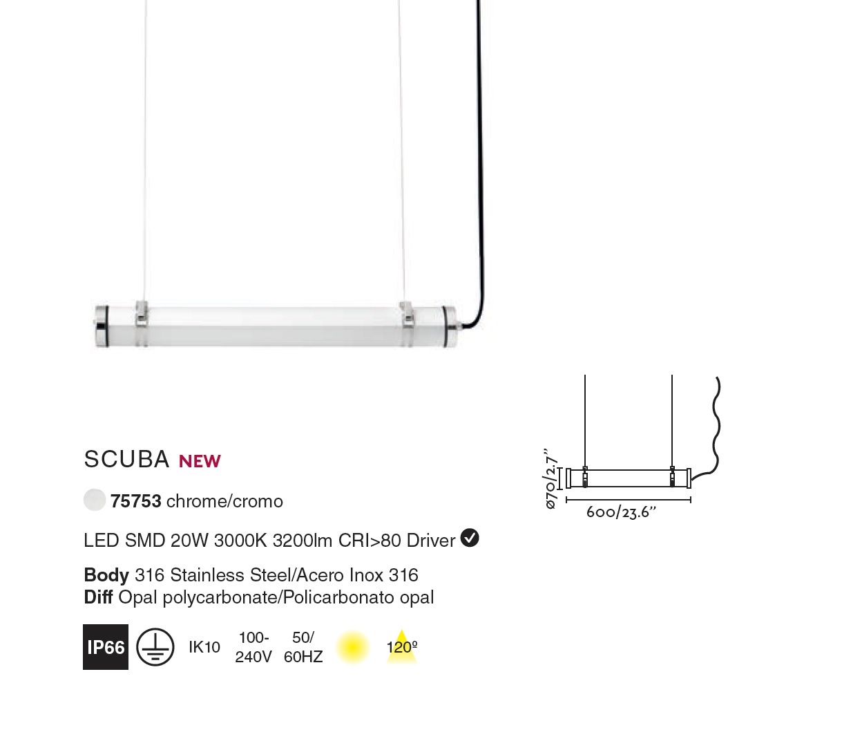 Lampa LED tavan de iluminat exterior SCUBA 20W Pendule