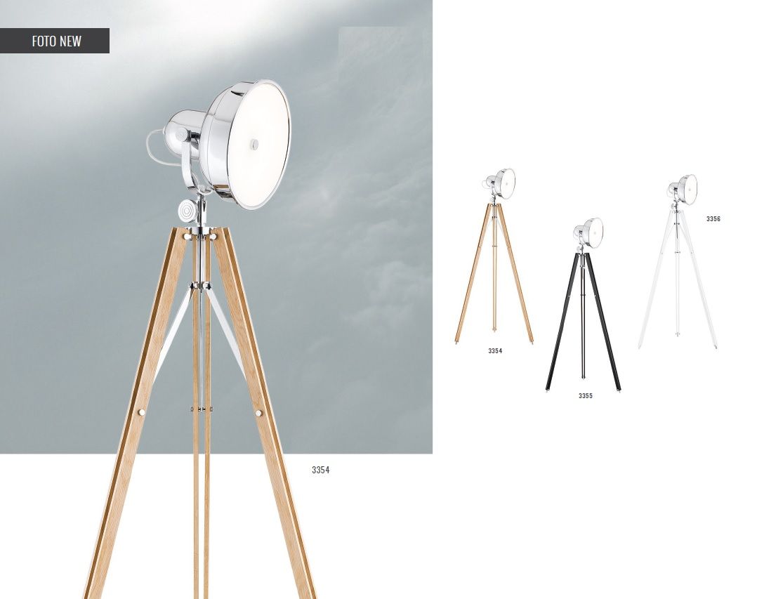 Lampadar LED de podea retro cu trepied lemn negru FOTO NEW Lampadare