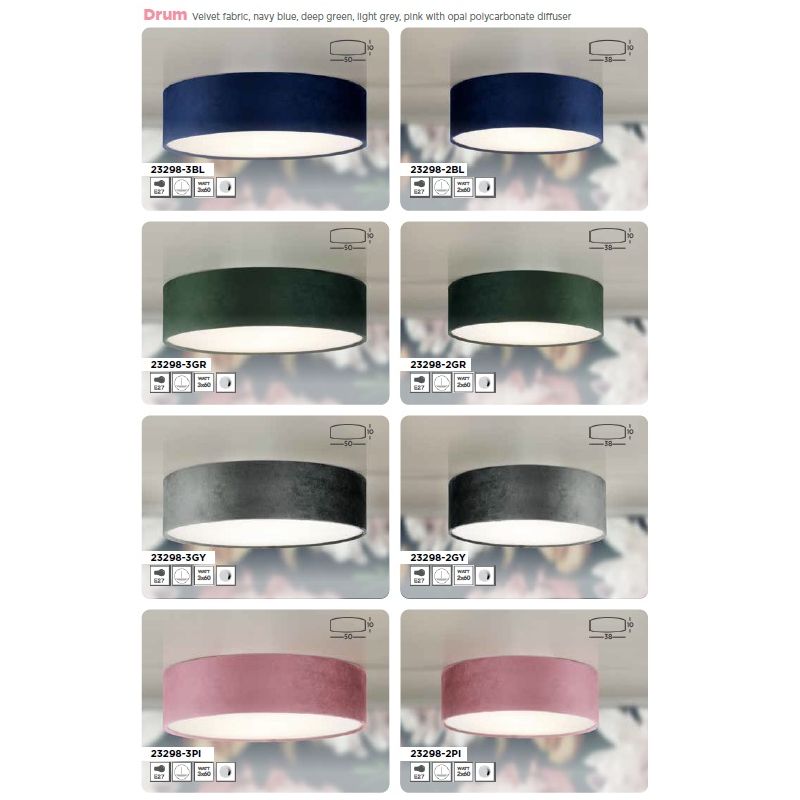 Plafoniera moderna cu abajur din catifea roz Drum 3L, 50cm Plafoniere