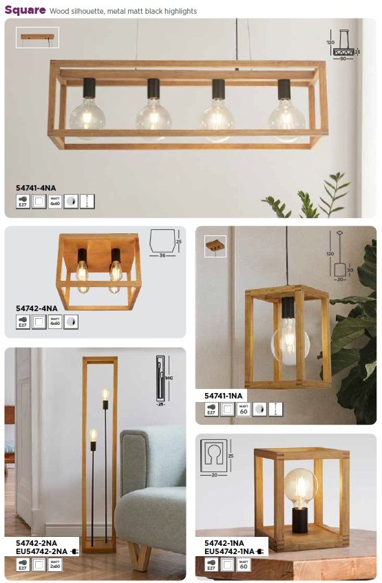 Lampa de masa din lemn design rustic industrial Square Veioze