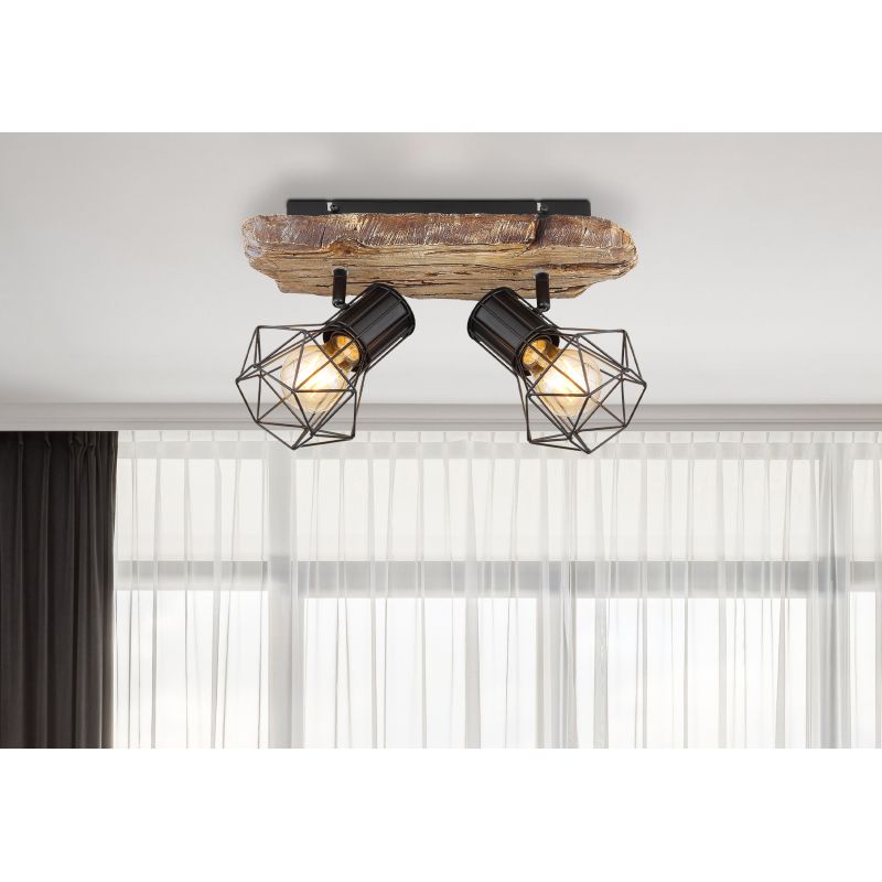 Aplica de perete / tavan cu 2 spoturi design industrial PRISKA negr...