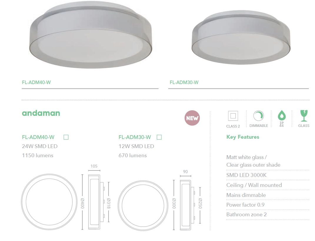 Plafoniera LED baie IP44 Andaman 12W Lustre / Pendule spatii comerc...
