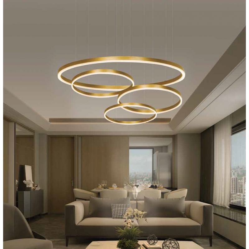 Lustra LED design modern circular ROTUNDA 120cm, auriu mat Pendule,...