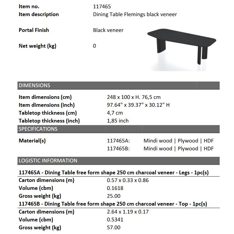 Masa dining moderna design LUX Flemings negru 250x105cm