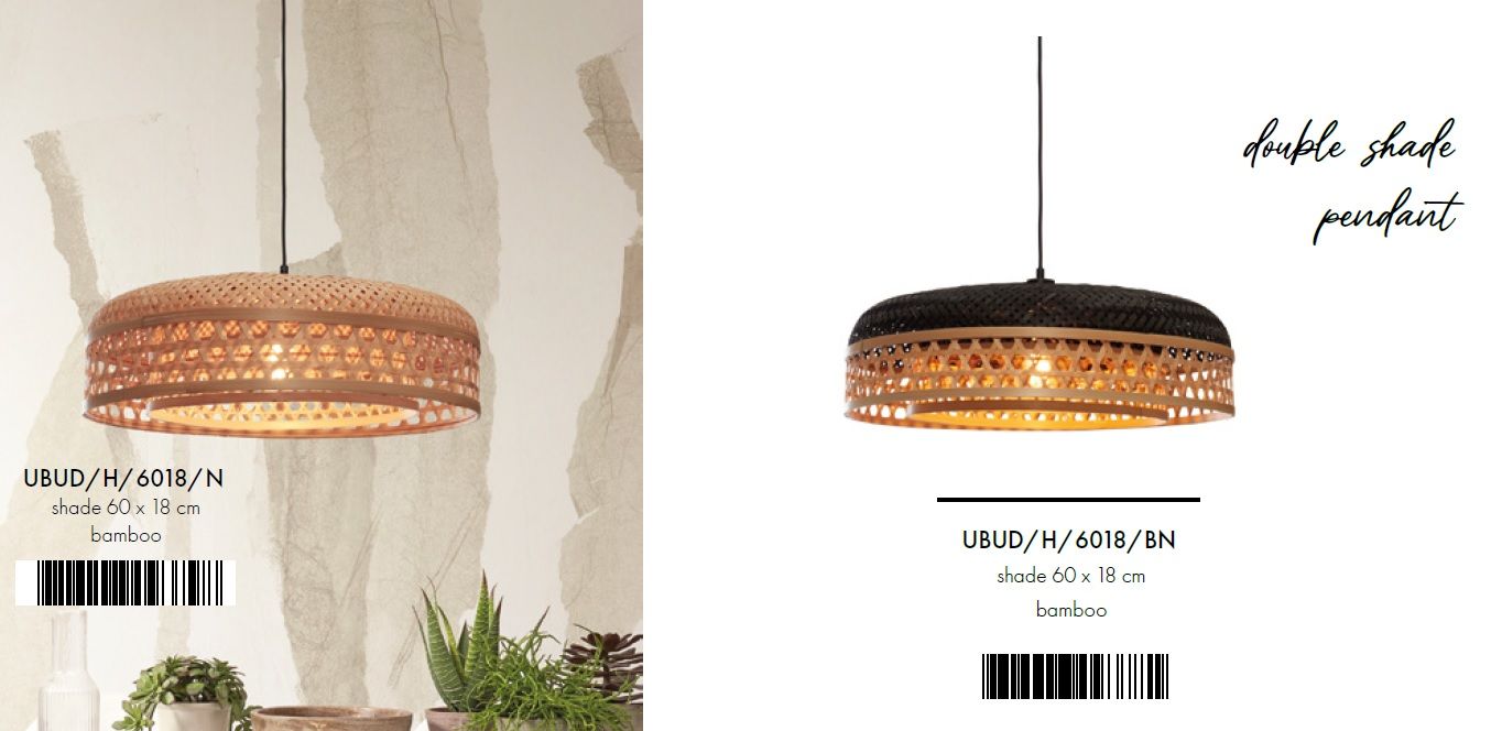 Lustra/Pendul eco din bambus Ubud double shade, bl/nat