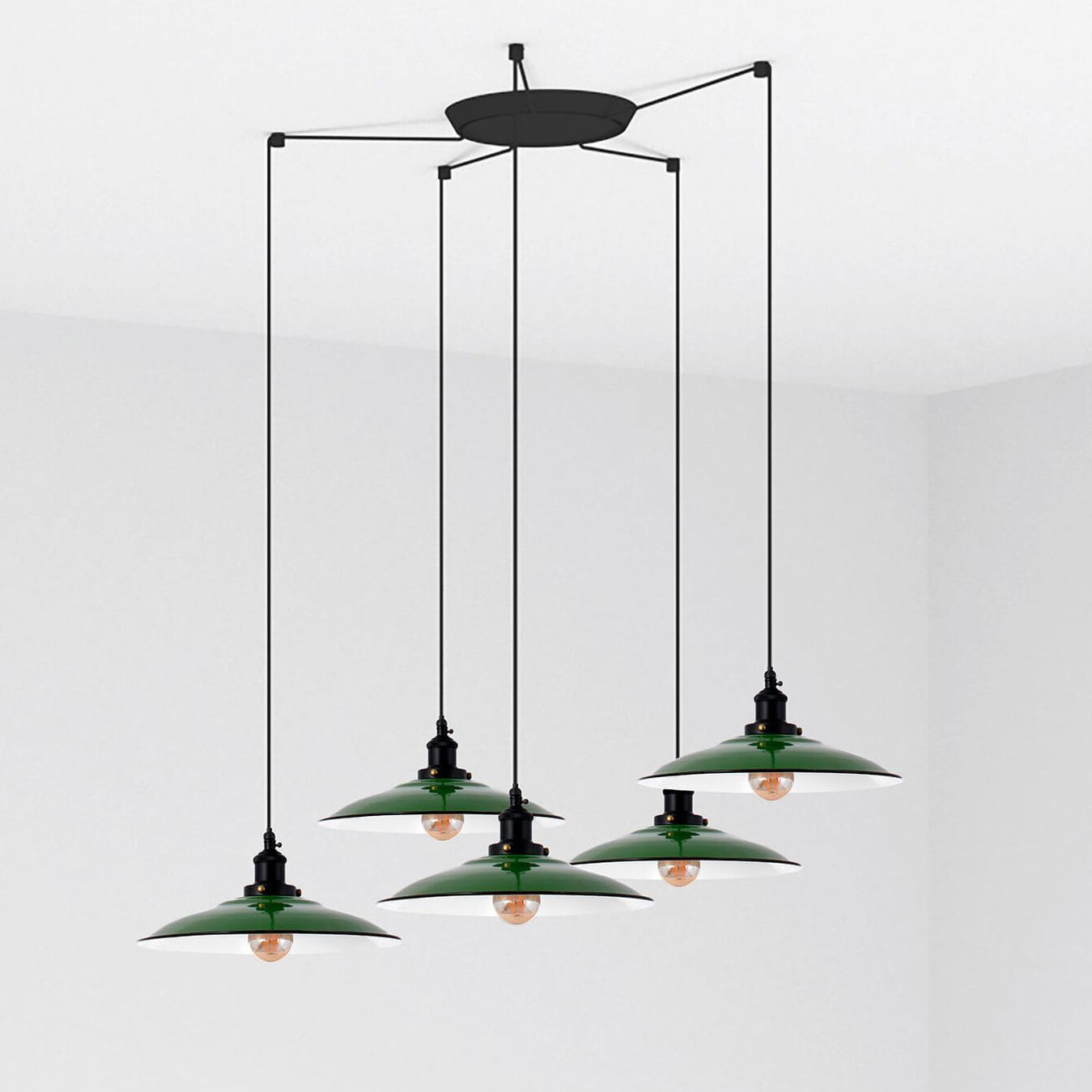 Lustra cu 5 Pendule design industrial LANG verde Pendule, Lustre su...