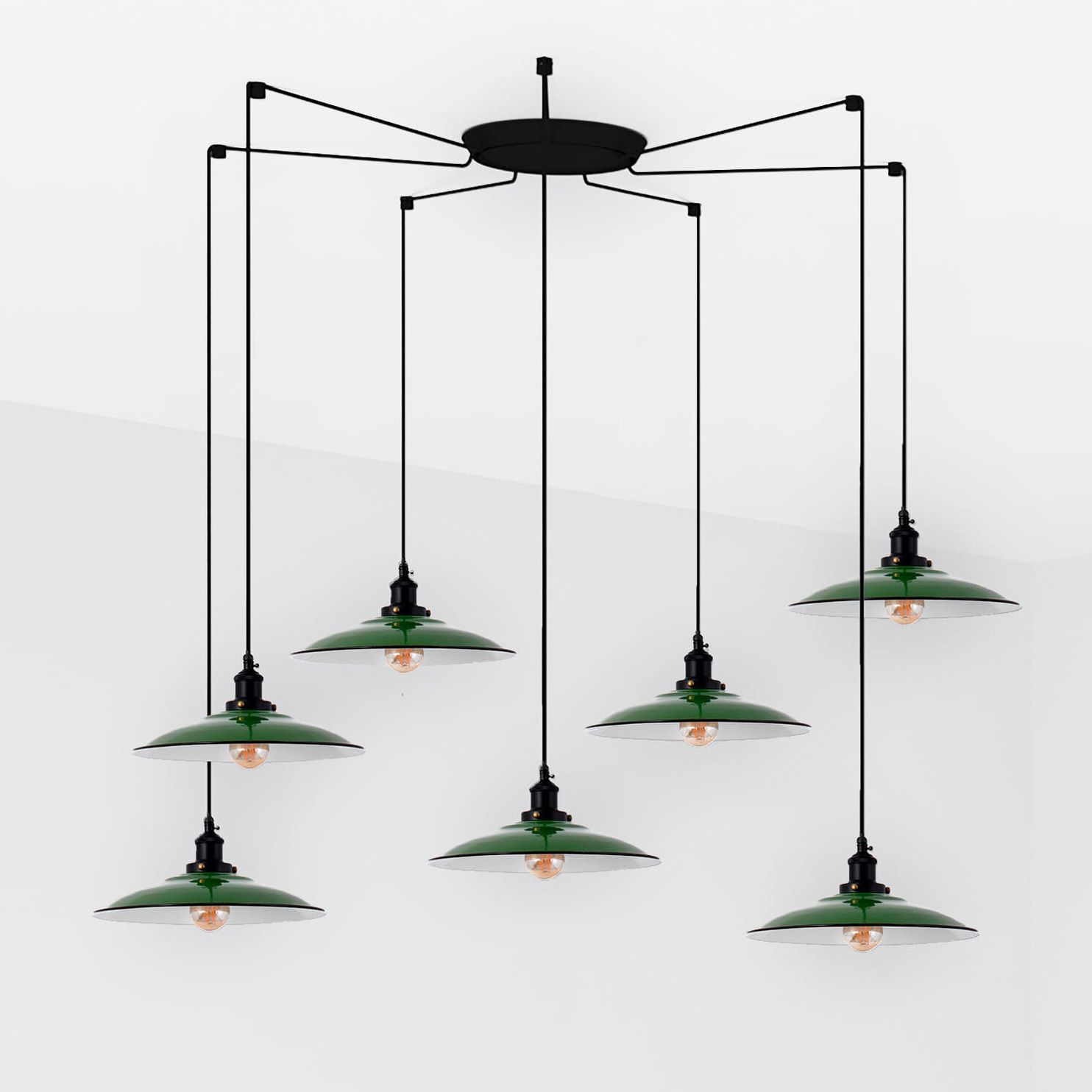 Lustra cu 7 Pendule design industrial LANG verde Pendule, Lustre su...
