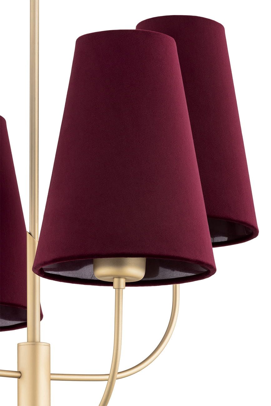 Lustra cu 4 brate design modern Safiano visiniu, auriu Candelabre,