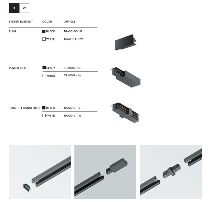 Accesoriu, conector liniar negru pentru sinele monofazate Unity Acc...