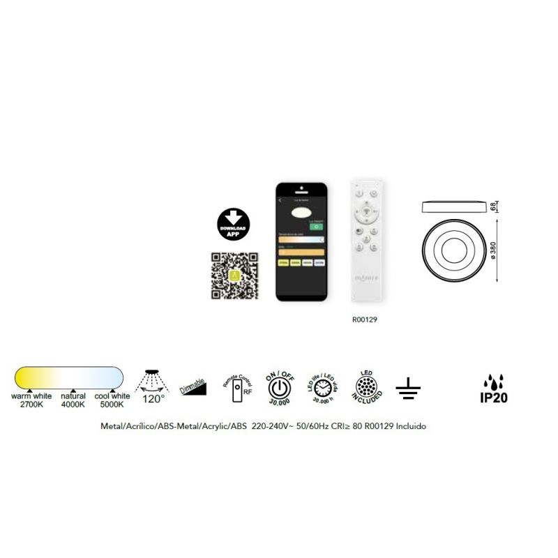 Plafoniera LED Smart dimabila cu telecomanda COIN 38cm aurie