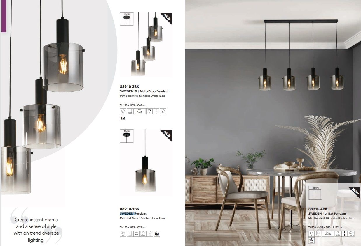 Lustra moderna cu 3 pendule Sweden negru, fumuriu Pendule, Lustre s...