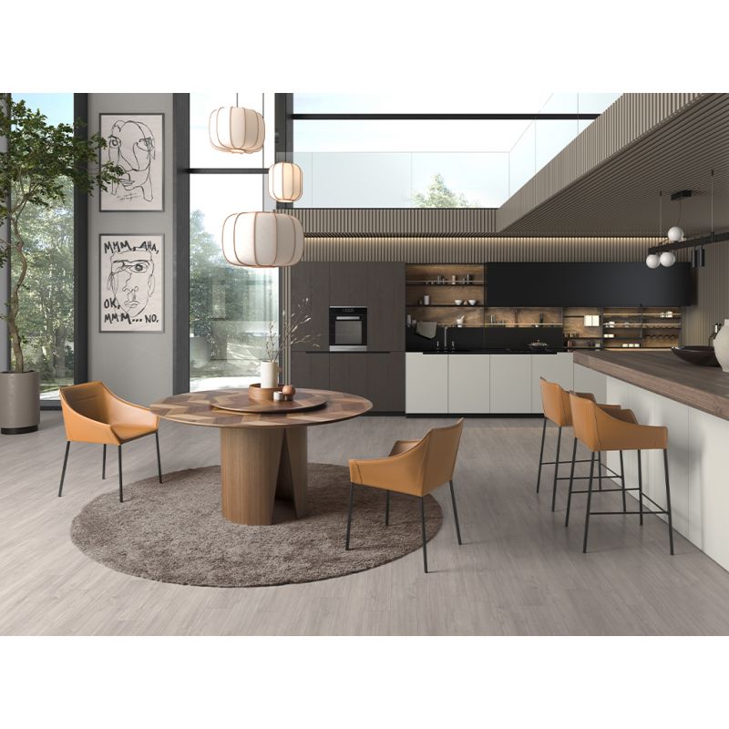 Masa rotunda cu blat central pivotant design LUX Walnut 150cm