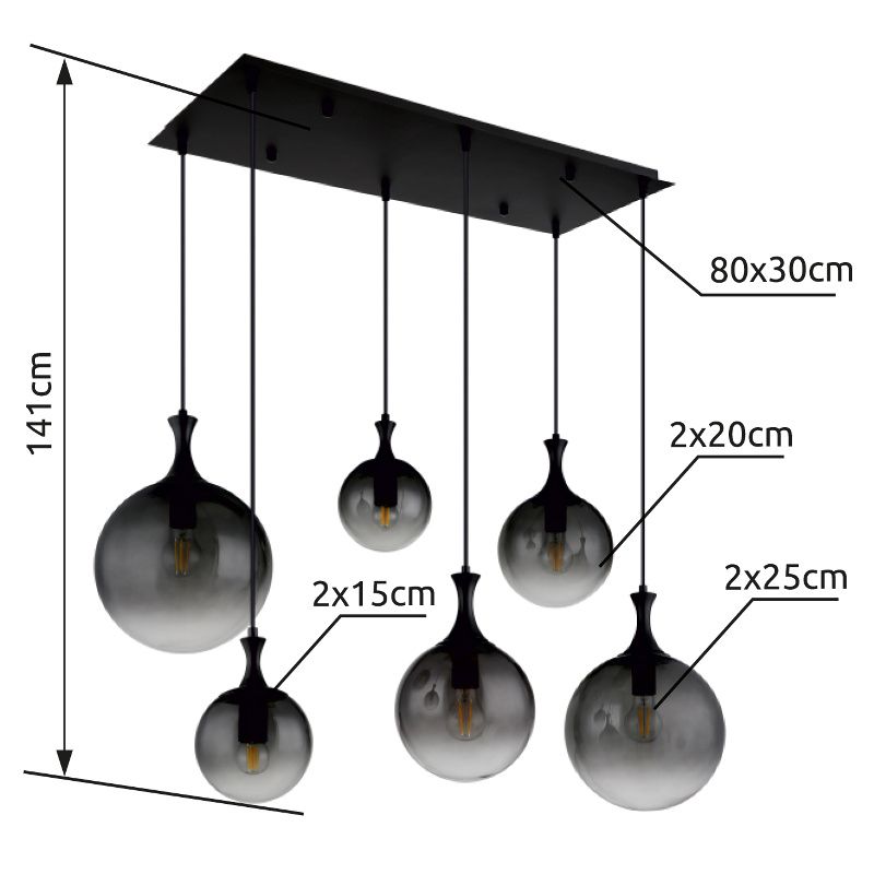 Lustra suspendata design modern DALTON 6L negru/fumuriu