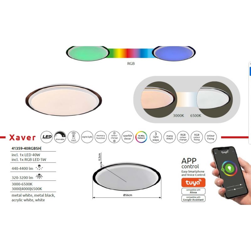 Plafoniera LED RGB dimabila cu telecomanda XAVER